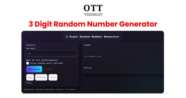 3 Digit Random Number Generator - Online Text Tool