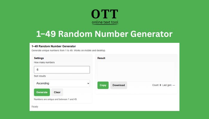 1–49 Random Number Generator Tool (No Sign Up) | Online Text Tool