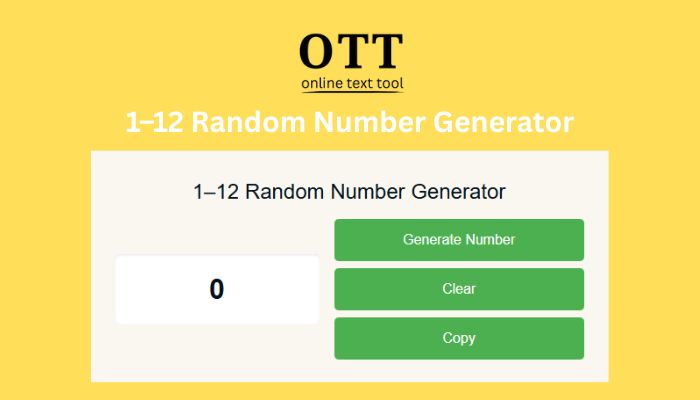 1–12 Random Number Generator | Online Text Tool