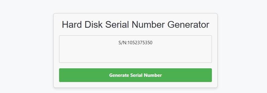 Hard Disk Serial Number Generator | Online Text Tool